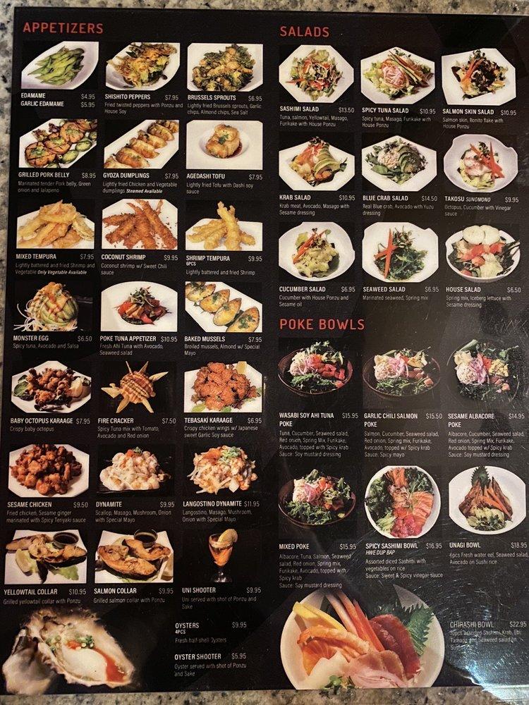 Menu at Zono Sushi restaurant, Glendale