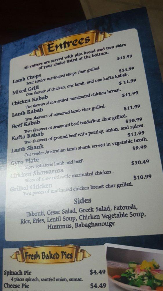 Menu at Aladdin Cafe, Crowley