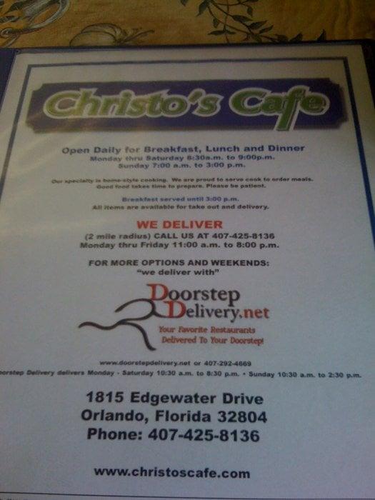 Menu at Christo's Café cafe, Orlando, Edgewater Dr