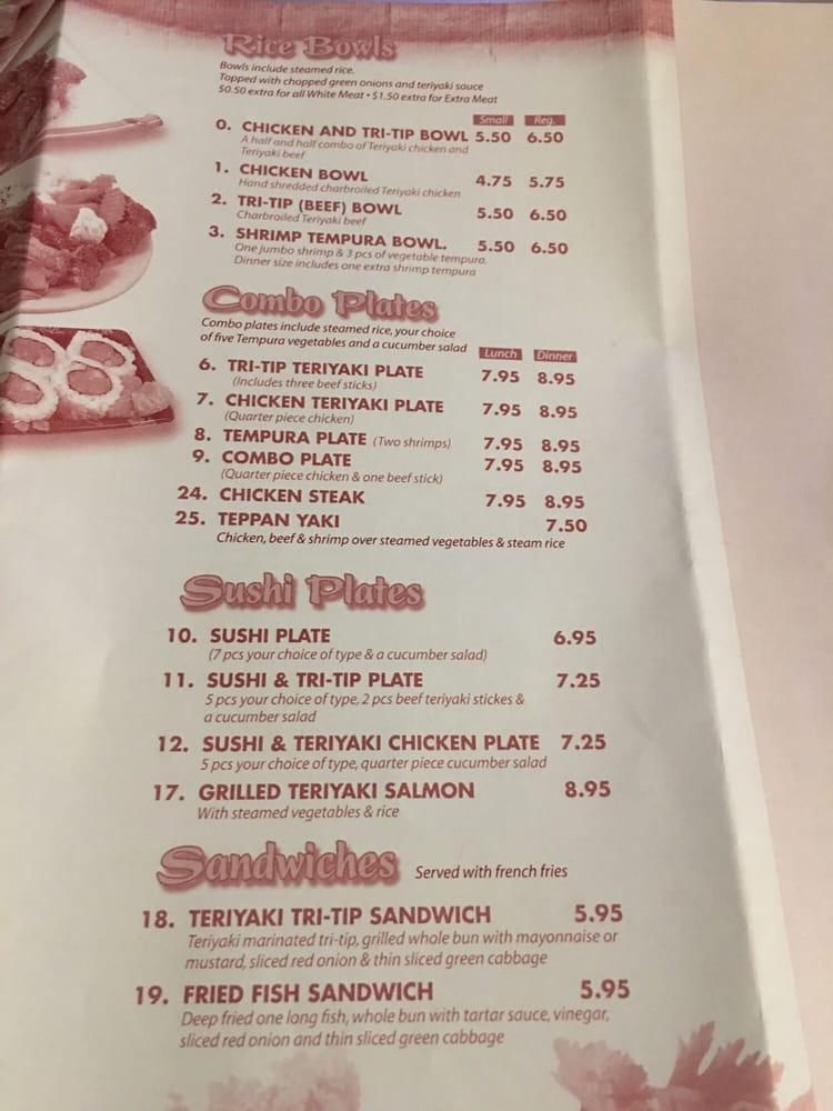 Menu at Dai-Ichi restaurant, Clovis, Shaw Ave