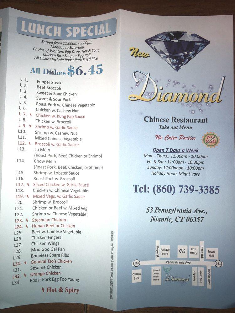 Menu at Diamond Chinese Restaurant, East Lyme