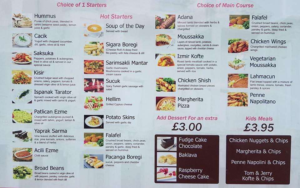 Carta del restaurante Enfes, Sunderland