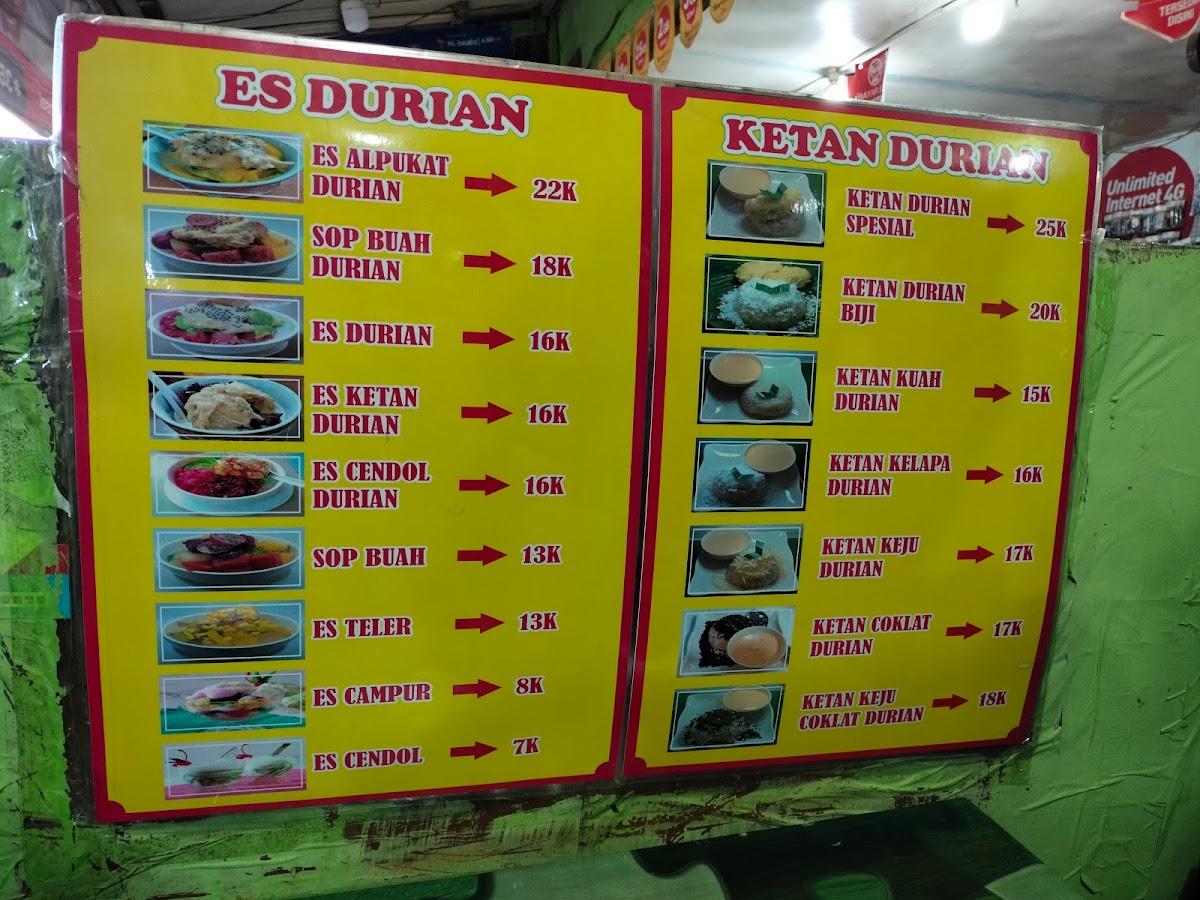 Carta del restaurante Es Duren Podo Moro, Batam