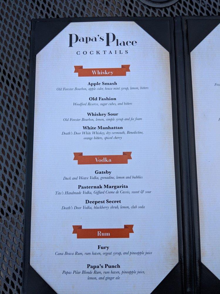 Menu at Papa’s Place pub & bar, Clovis