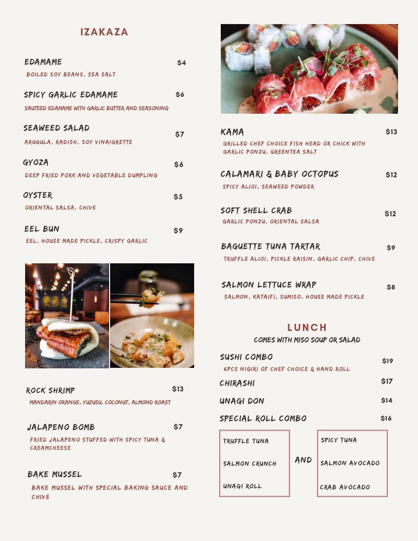 Menu at Sushi Mon restaurant, Raleigh, Glenwood Ave #100