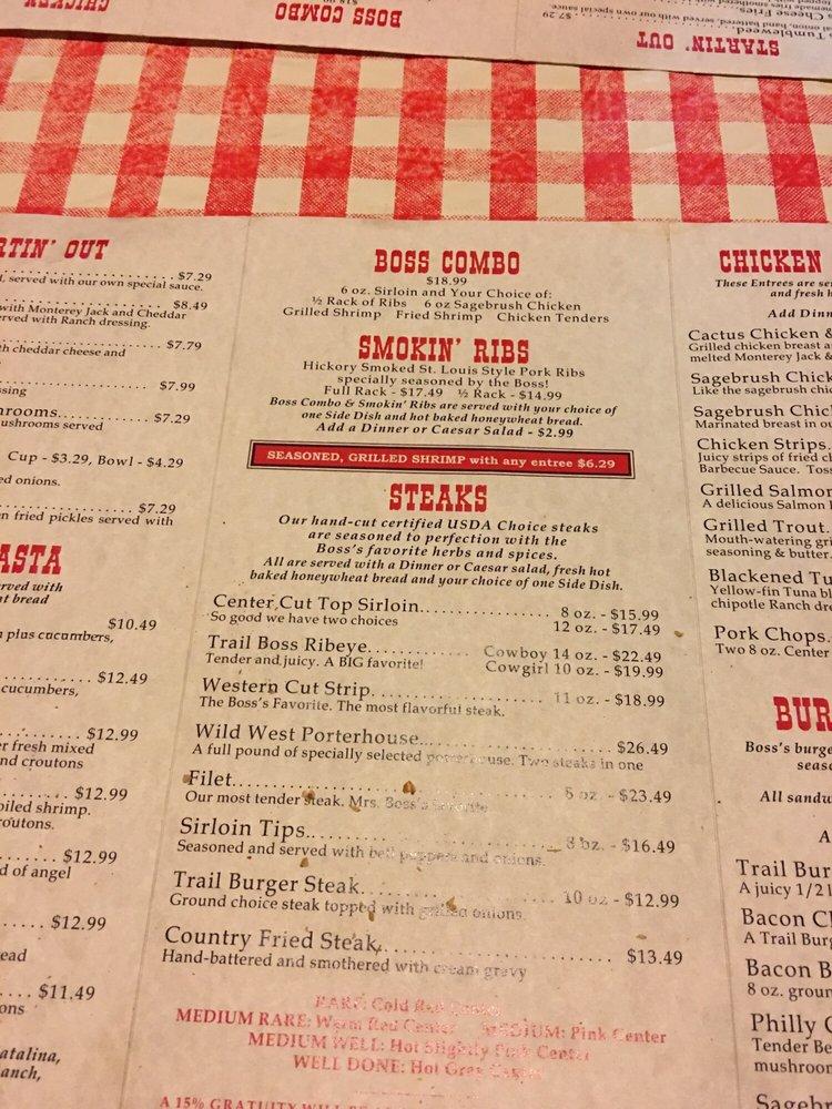 Menu at Trail Boss Steakhouse, Natchitoches