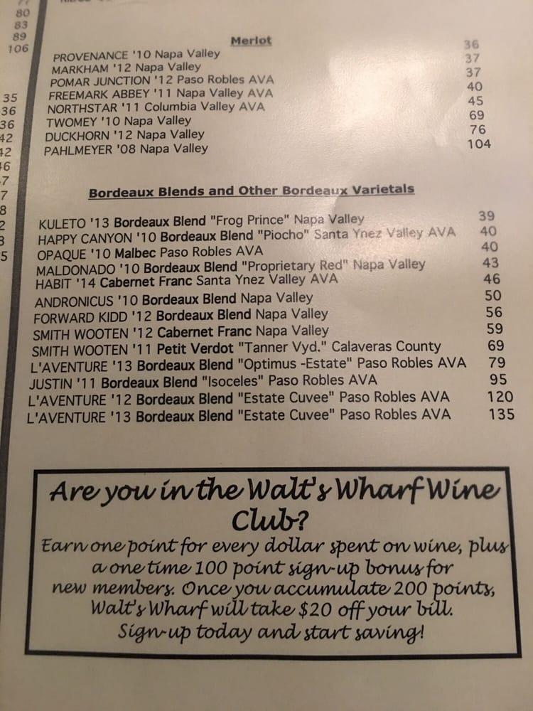 Menu at Walt's Wharf pub & bar, Seal Beach