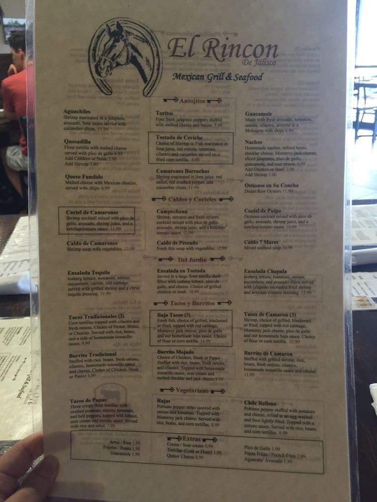 Carta del restaurante El Rincón De Jalisco, Homestead