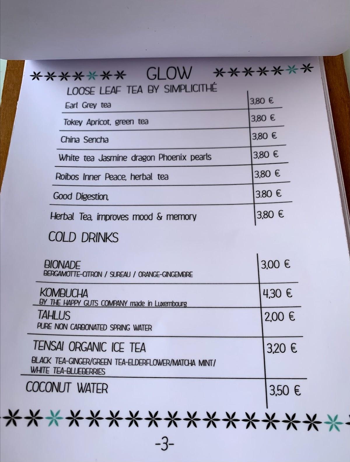 Menu at Glow - meal by meal restaurant, Luxembourg City