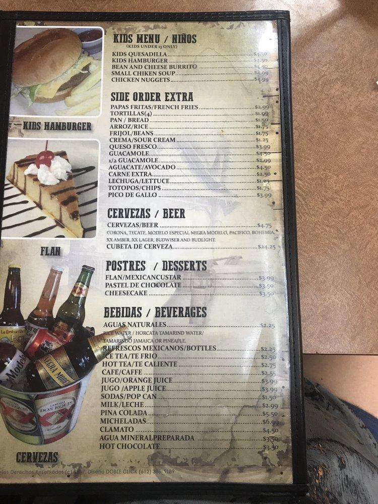 Menu at La Cabaña restaurant, Saint Paul