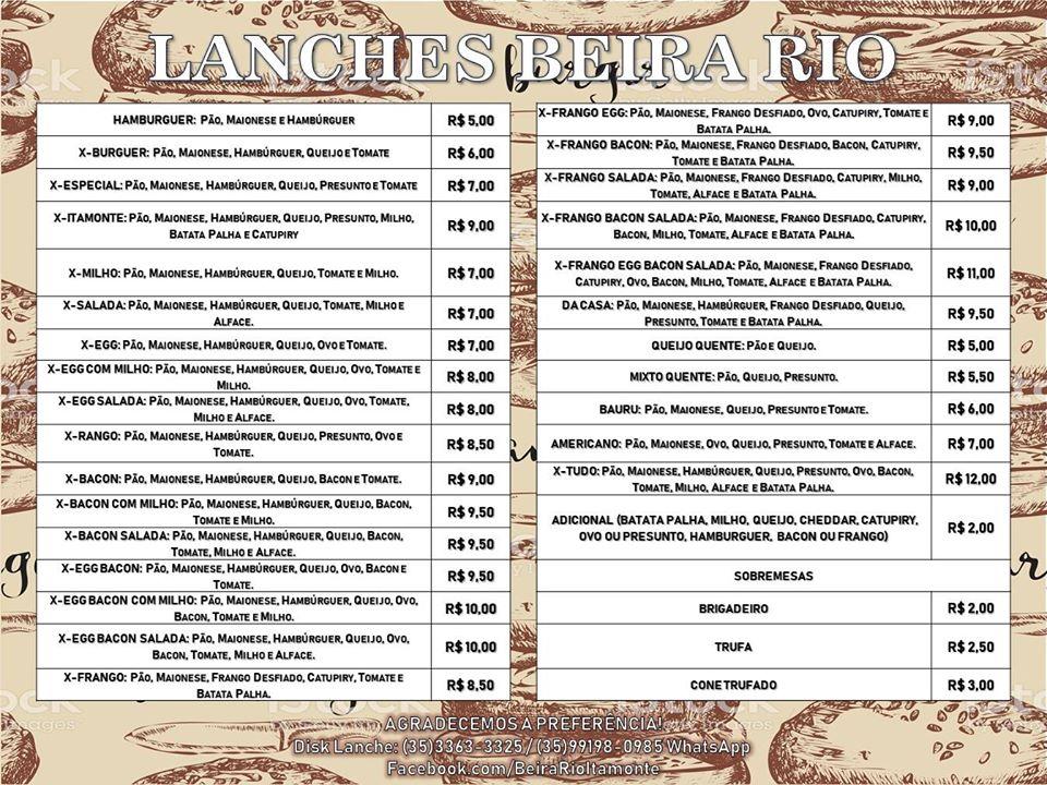 Menu at Lanches Beira Rio pub & bar, Brazil