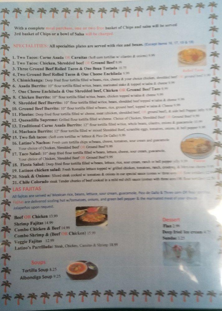 Menu at Tinos restaurant, Shasta Lake