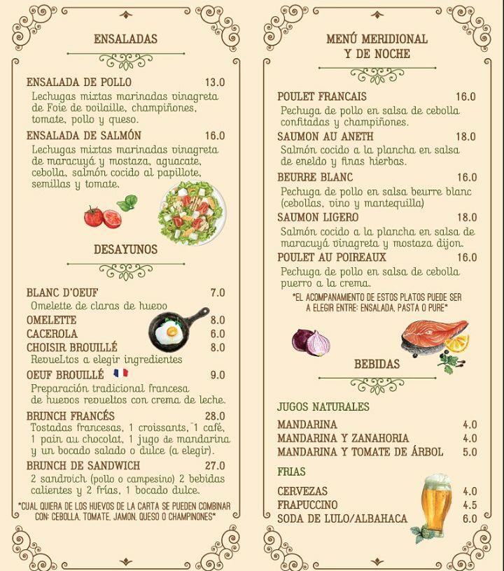 Menu at Le Sucre restaurant, Cali