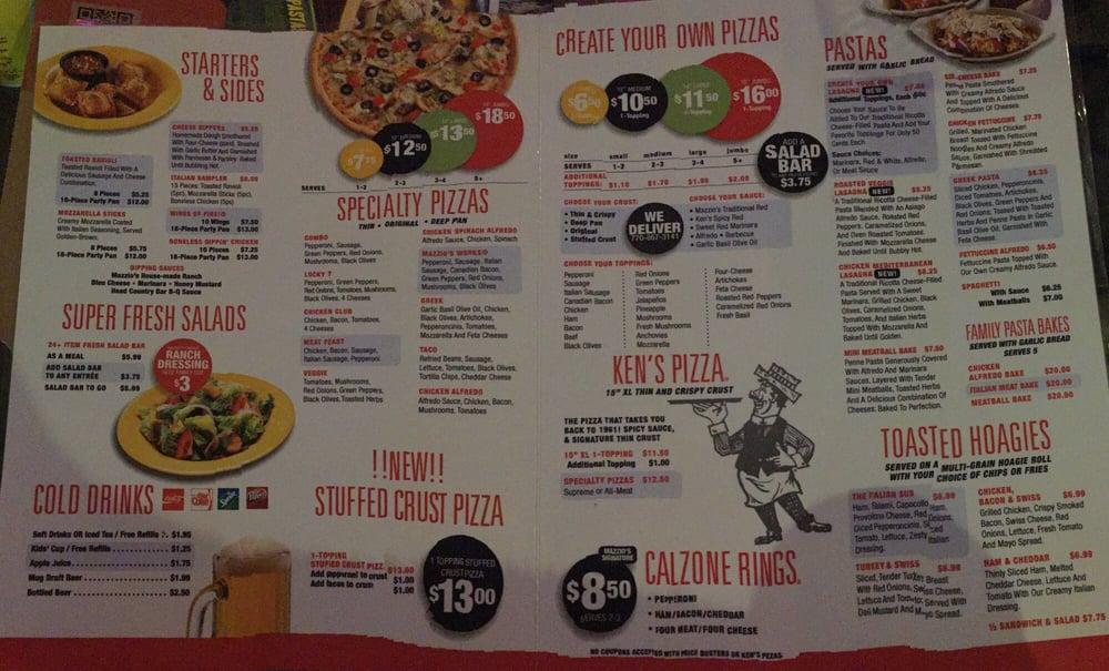 Menu at Mazzio's Italian Eatery pizzeria, Winder
