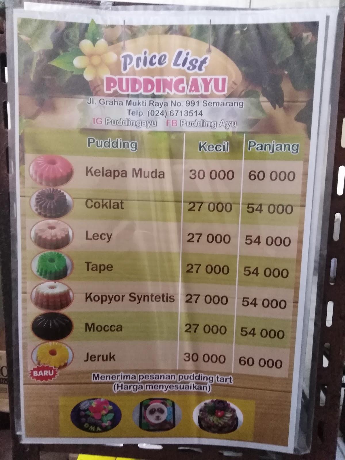 Menu at Pudding Ayu restaurant, Semarang
