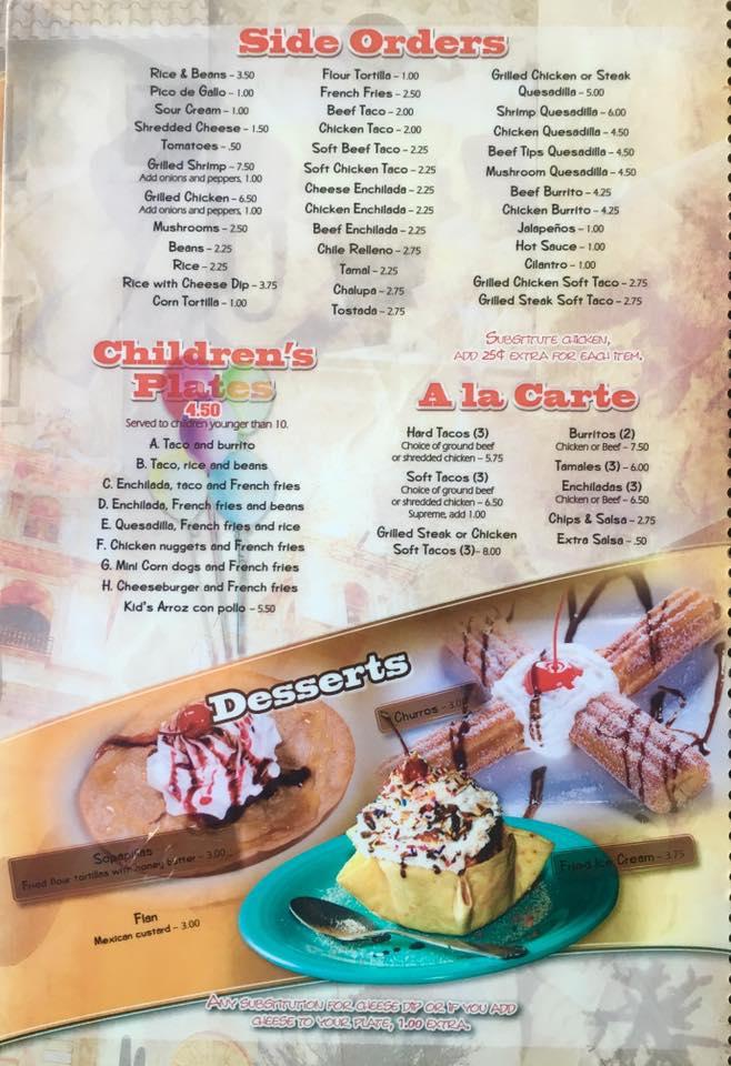 Menu at Rio Grande Mexican Grill restaurant, Yanceyville