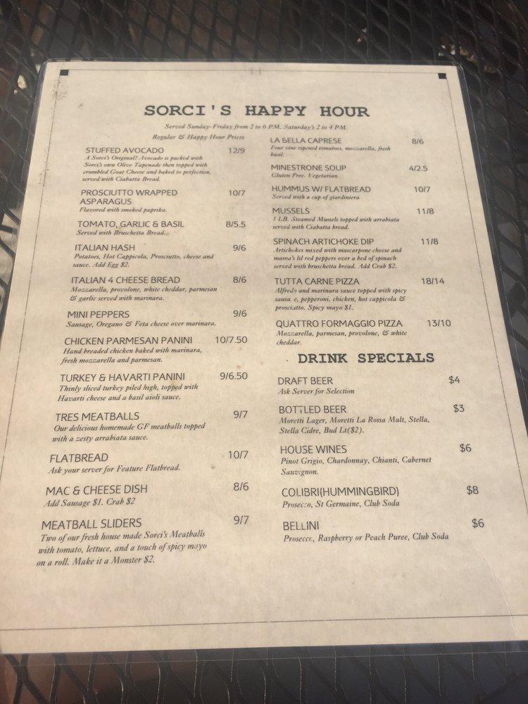 Menu at Sorci's Italian Cafe and Enoteca, Sumner