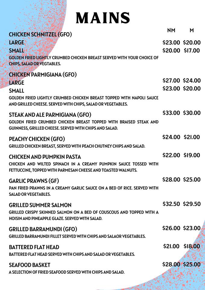 Menu at Stanthorpe RSL Services Club, Stanthorpe