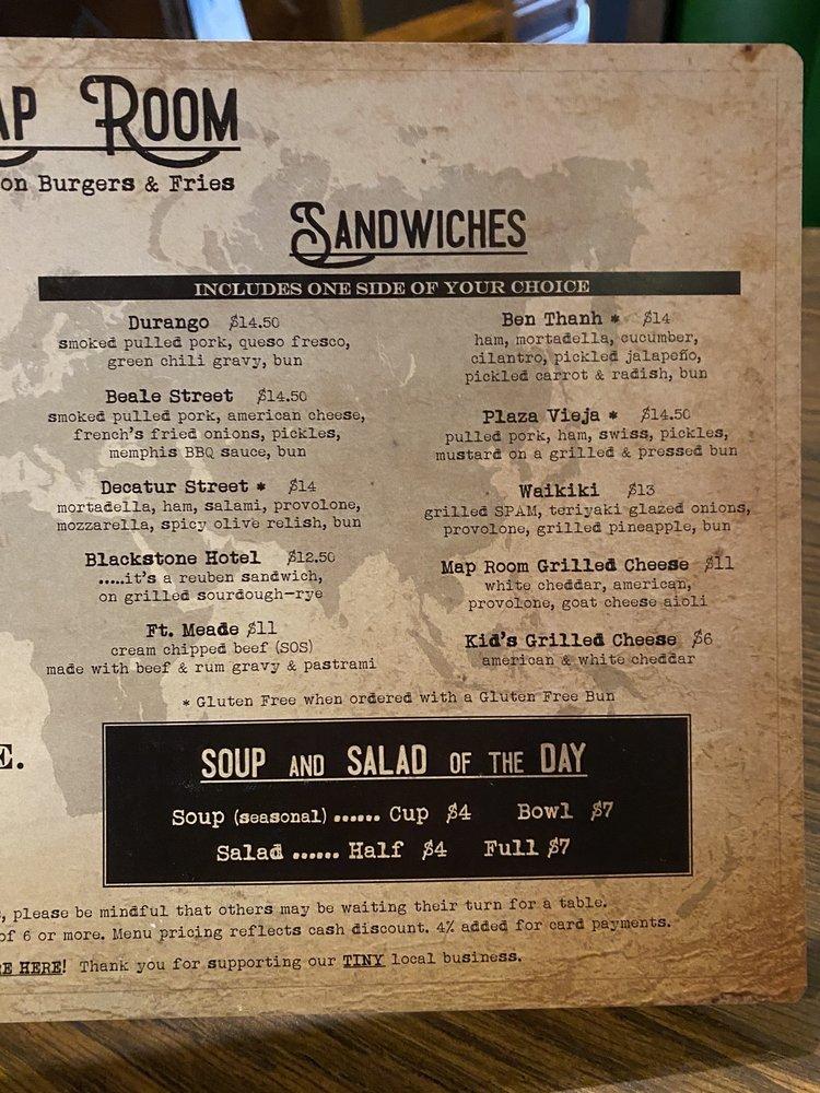 Carta del pub y bar The Map Room, Cedar Rapids
