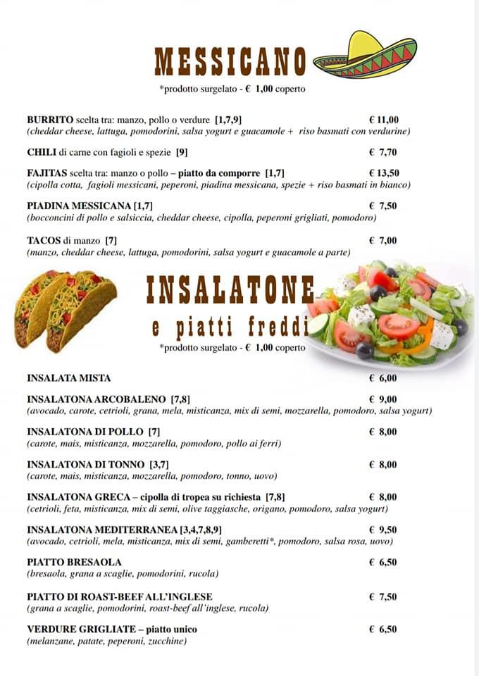 Menu da Western House pizzeria, Aviano
