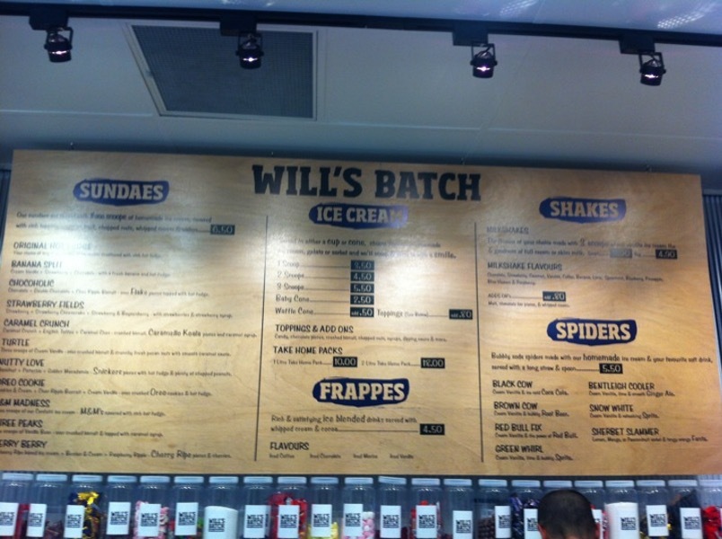 Menu at Will's Batch Ice Cream restaurant, Bentleigh, 435 Centre Rd