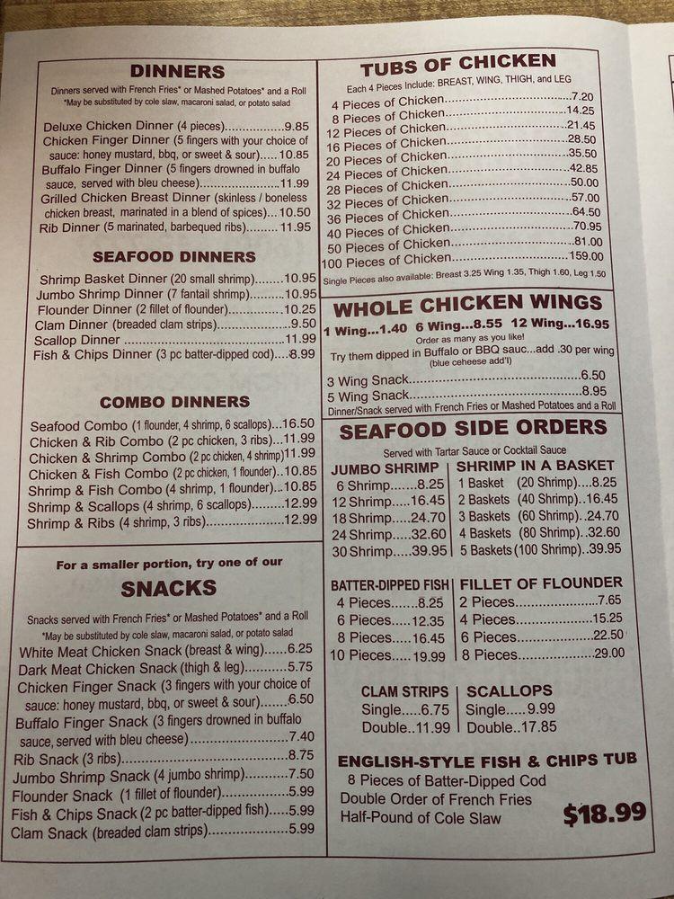 Menu at Chicken Holiday restaurant, East Windsor
