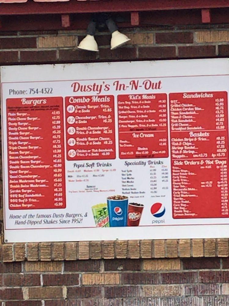 Menu at Dusty's In-N-Out fast food, Ephrata