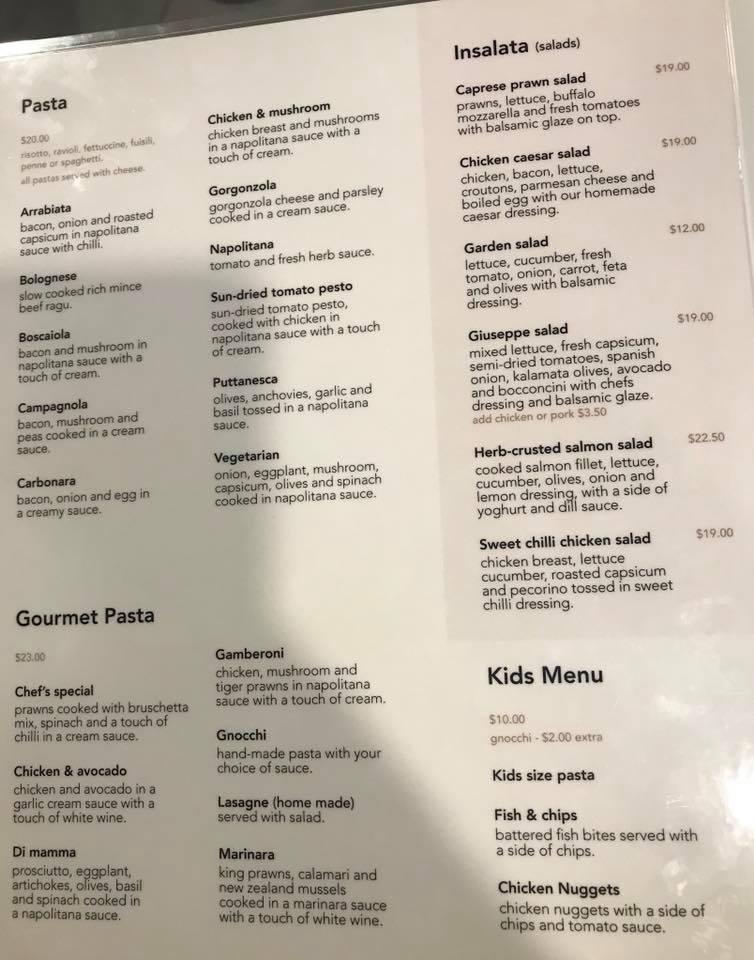Menu at Giuseppe's Restaurant & Bar, Griffith