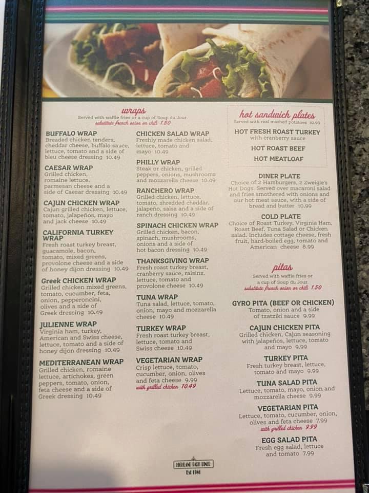 Menu at Highland Park Diner restaurant, Rochester