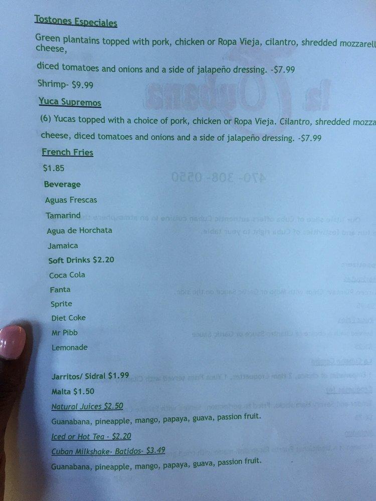 Carta del restaurante La Cubana, Marietta, 45 South Marietta Pkwy SW