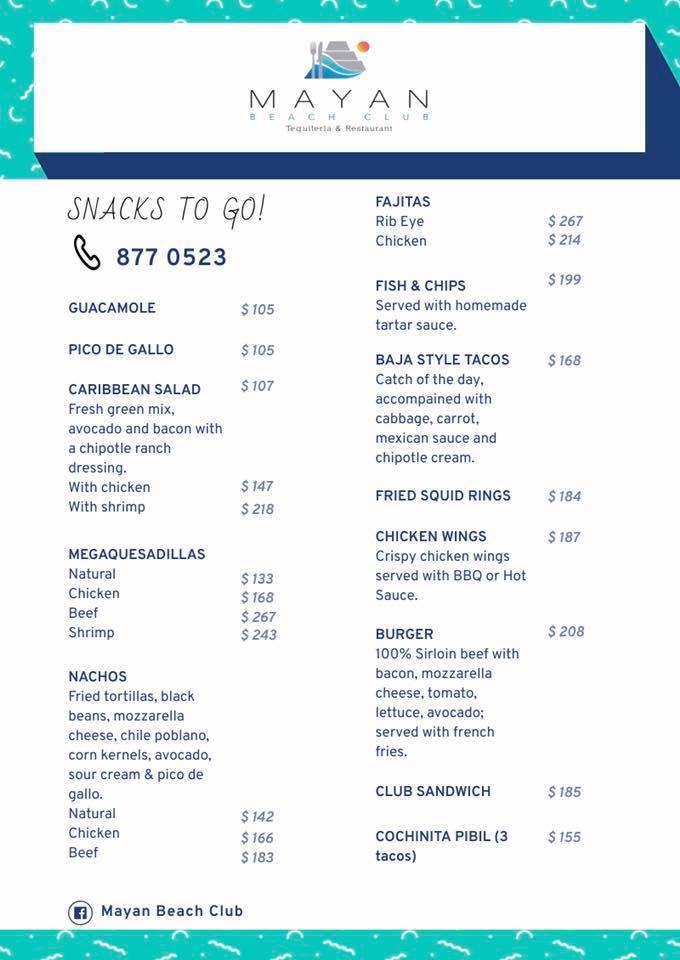Menu at Mayan Beach Club Restaurant & Tequileria, Isla Mujeres