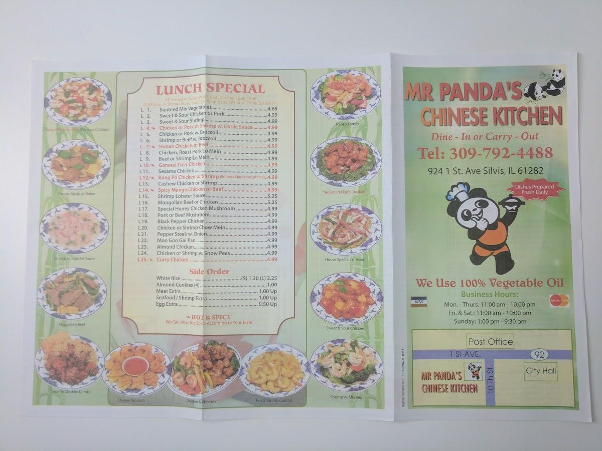 Menu at Mr Pandas restaurant, Silvis, 924 1st Ave