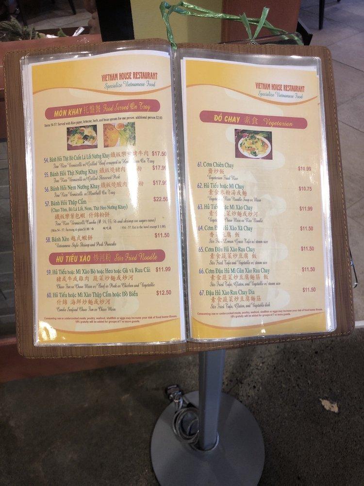 Menu at Vietnam House restaurant, Tukwila
