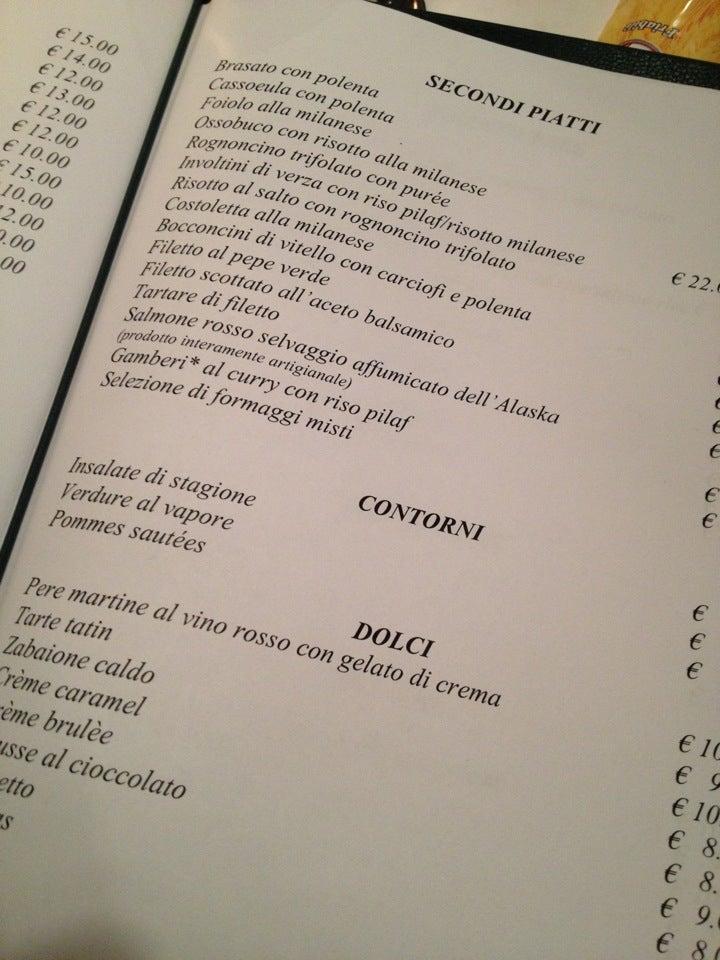 Menu at Antica Trattoria della Pesa restaurant, Milan