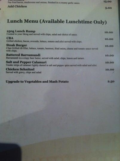 Menu at Captain Cook Tavern pub & bar, Redcliffe, Anzac Ave