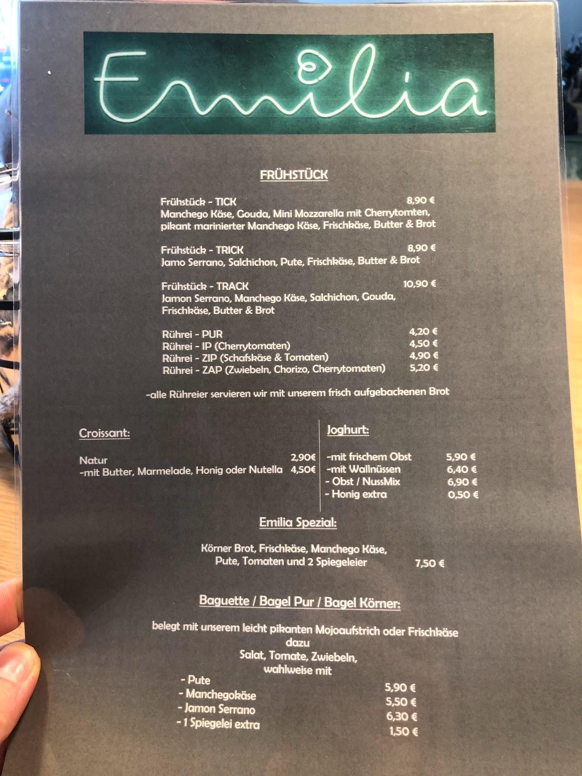 Menu at Emilia RUE restaurant, Essen