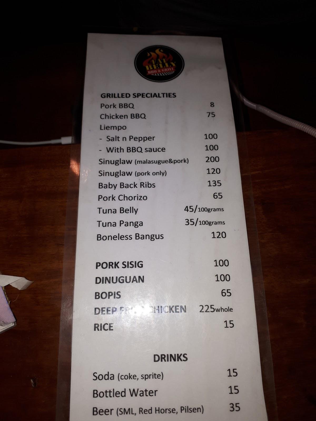 Carta de Fat Belly Bbq N Grill, Dávao