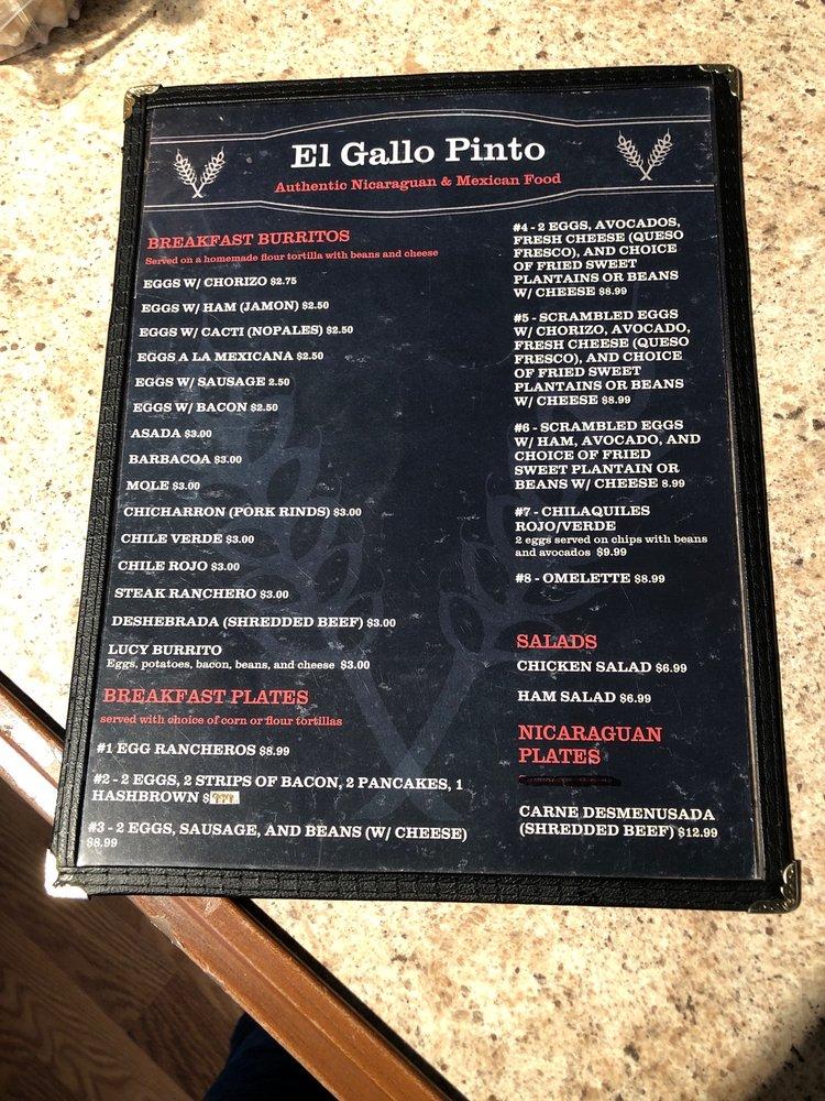 Carta de El Gallo Pinto Restaurant, Liberal