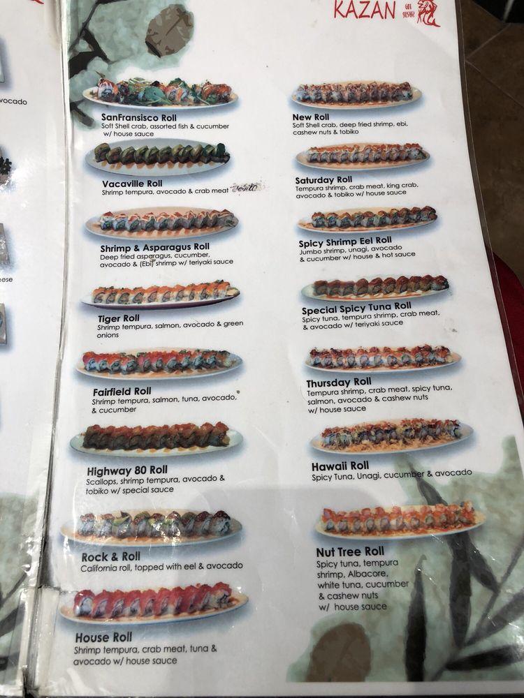 Menu at Kazan Japanese Cuisine & Sushi Bar, Vacaville