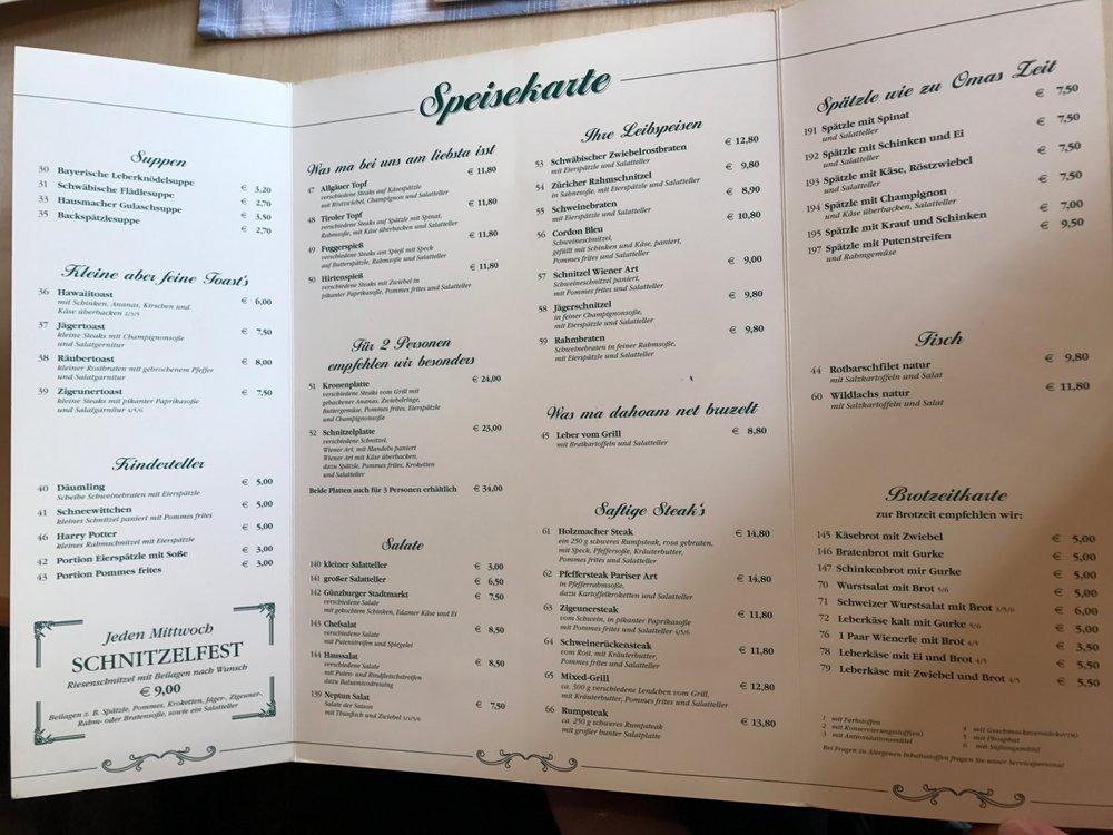 Menu at Landgasthof Krone restaurant, Offingen