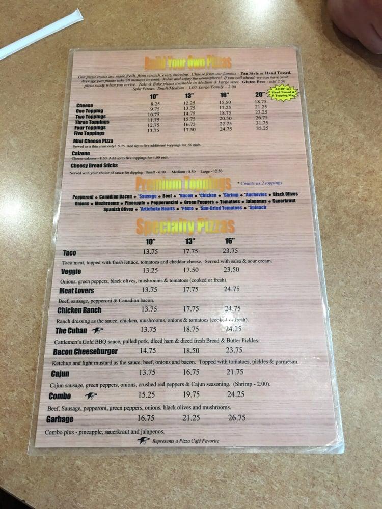 Menu at Pizza Cafe, Ronan, US-93