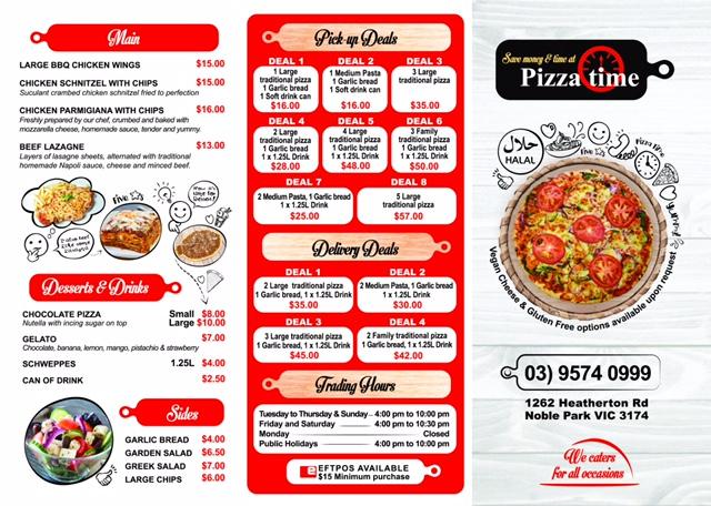 Menu at Pizza Time - Noble Park pizzeria, Noble Park, Heatherton Rd
