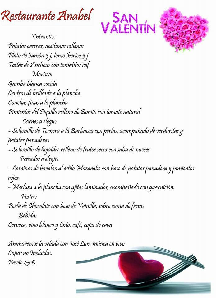 Carta de Bar Anabel, Torre del Campo