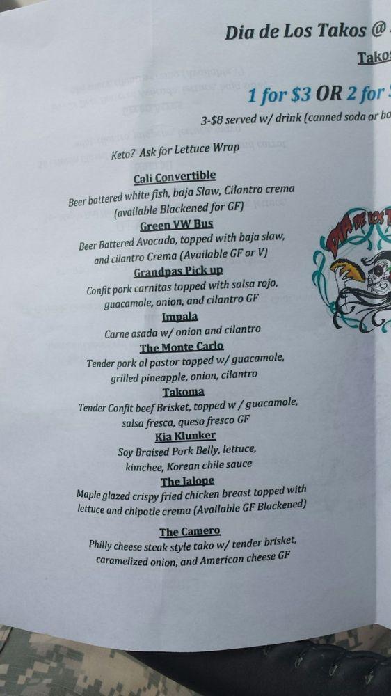 Menu at Tako Ten pub & bar, Albuquerque