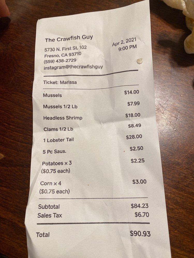 Menu at The Crawfish Guy restaurant, Fresno