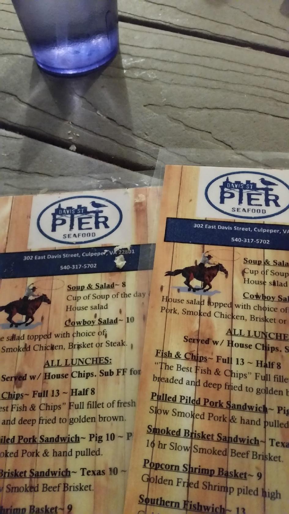 Menu at The Pier restaurant, Culpeper, 302 E Davis St