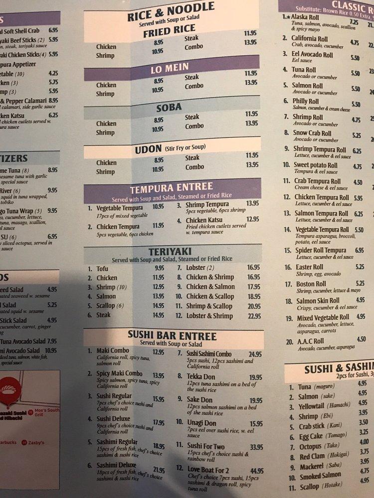 Menu at Yamazaki Sushi and Hibachi restaurant, Columbus