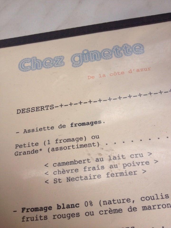 Menu at Chez Ginette pub & bar, Paris