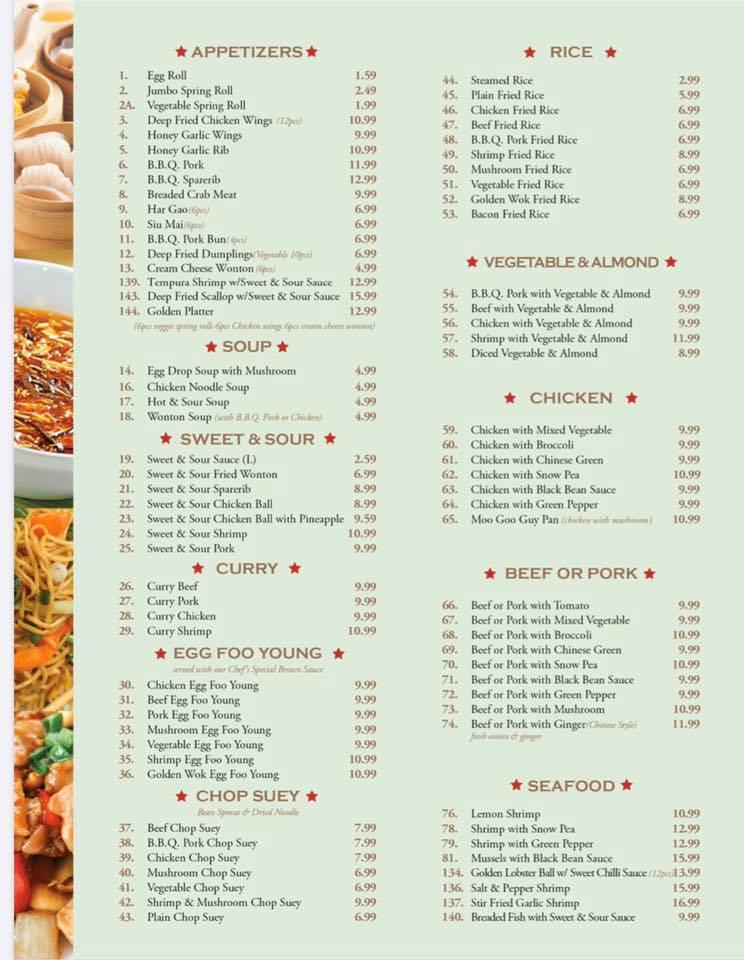 Menu at Golden Wok Chinese Restaurant, Orillia