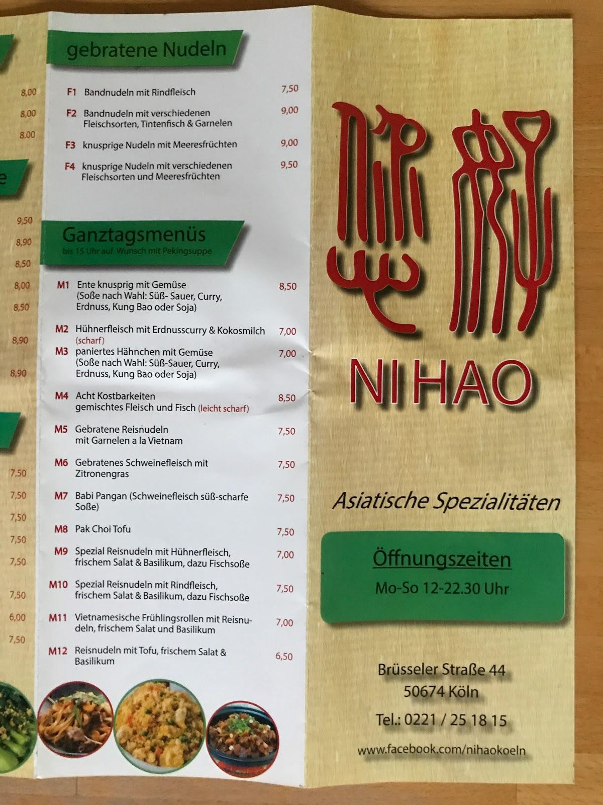 Speisekarte von Ni Hao restaurant, Köln